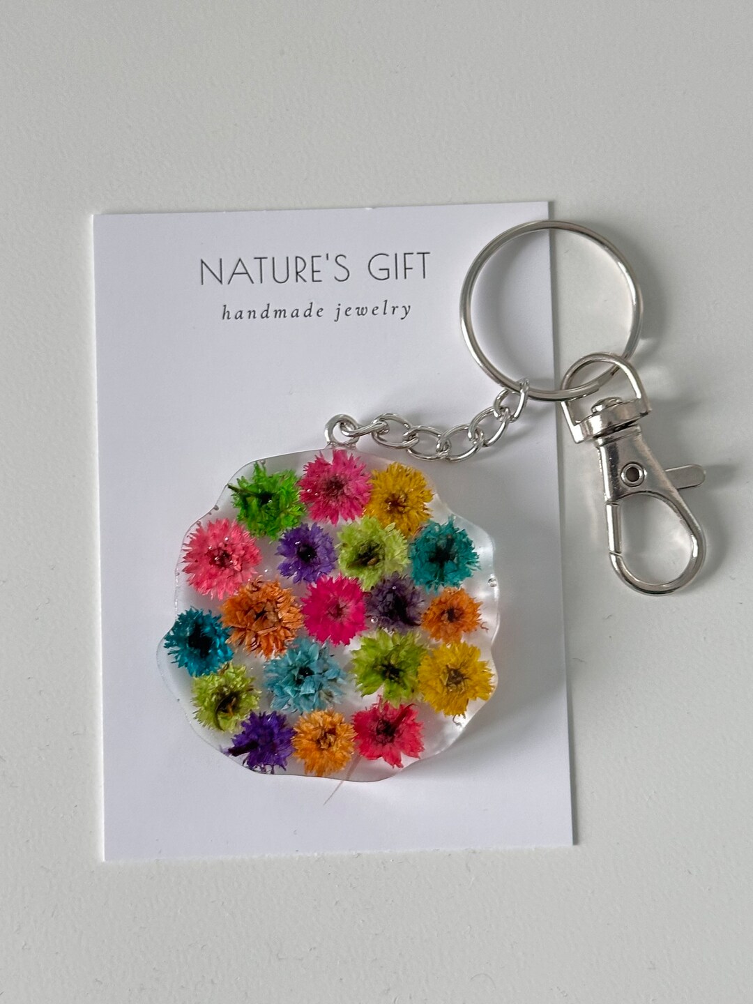 Colorful Resin Keychain, Handmade Dried Flowers Keyring for Friend ...