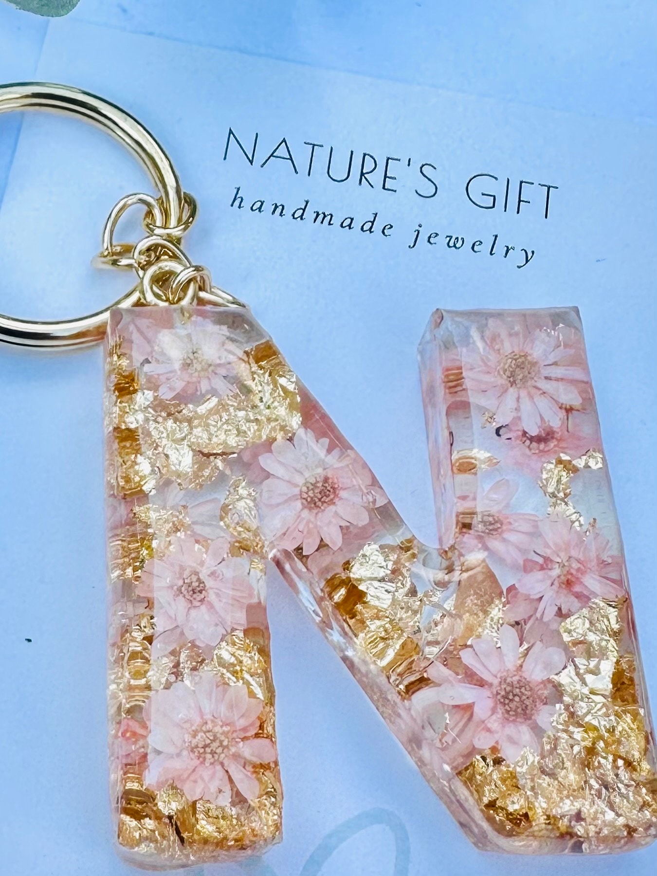 Custom Initial Keychain, Pastel and Gold Letter Keyring, Resin Letter ...