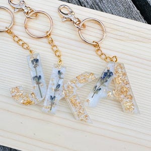 Lavender Keychain, Bridesmaid Gift, Custom Floral Initial Keychain, New ...