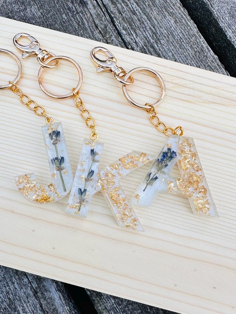 Lavender Keychain, Bridesmaid Gift, Custom Floral Initial Keychain, New ...
