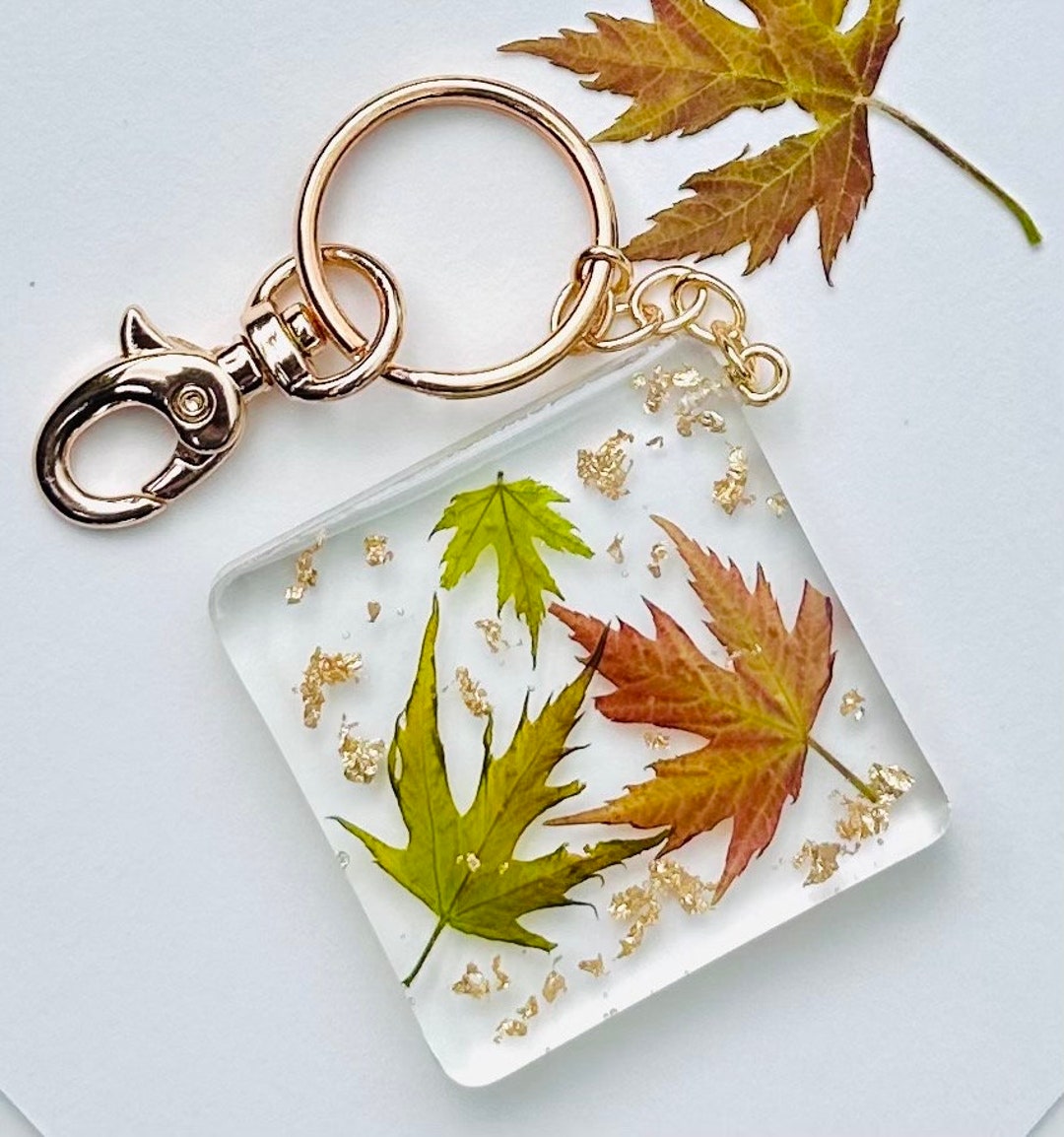 Real Maple Leaf Keychain for Women, New Car Gift, Autumn Resin Keyring ...
