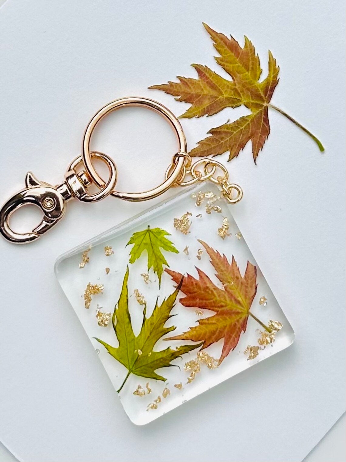 Real Maple Leaf Keychain for Women, New Car Gift, Autumn Resin Keyring ...