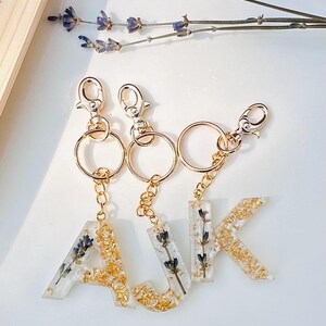 Lavender Keychain, Bridesmaid Gift, Custom Floral Initial Keychain, New ...