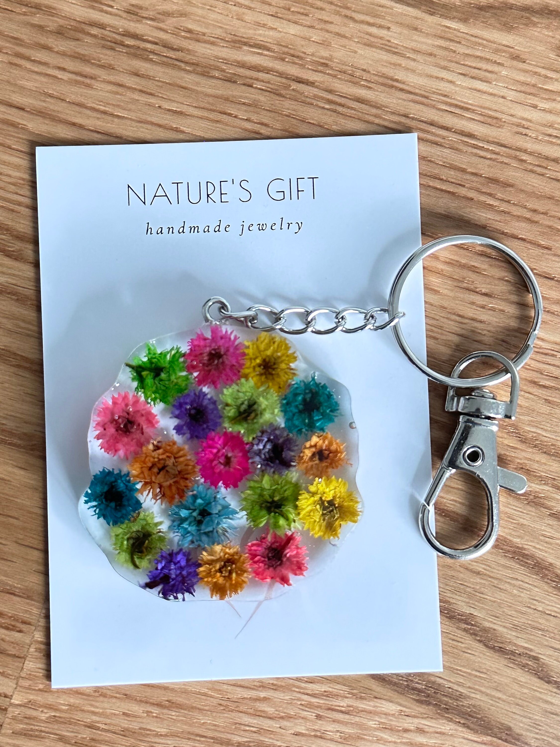 Colorful Resin Keychain, Handmade Dried Flowers Keyring for Friend ...