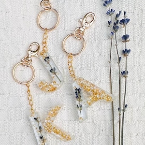 Lavender Keychain, Bridesmaid Gift, Custom Floral Initial Keychain, New ...