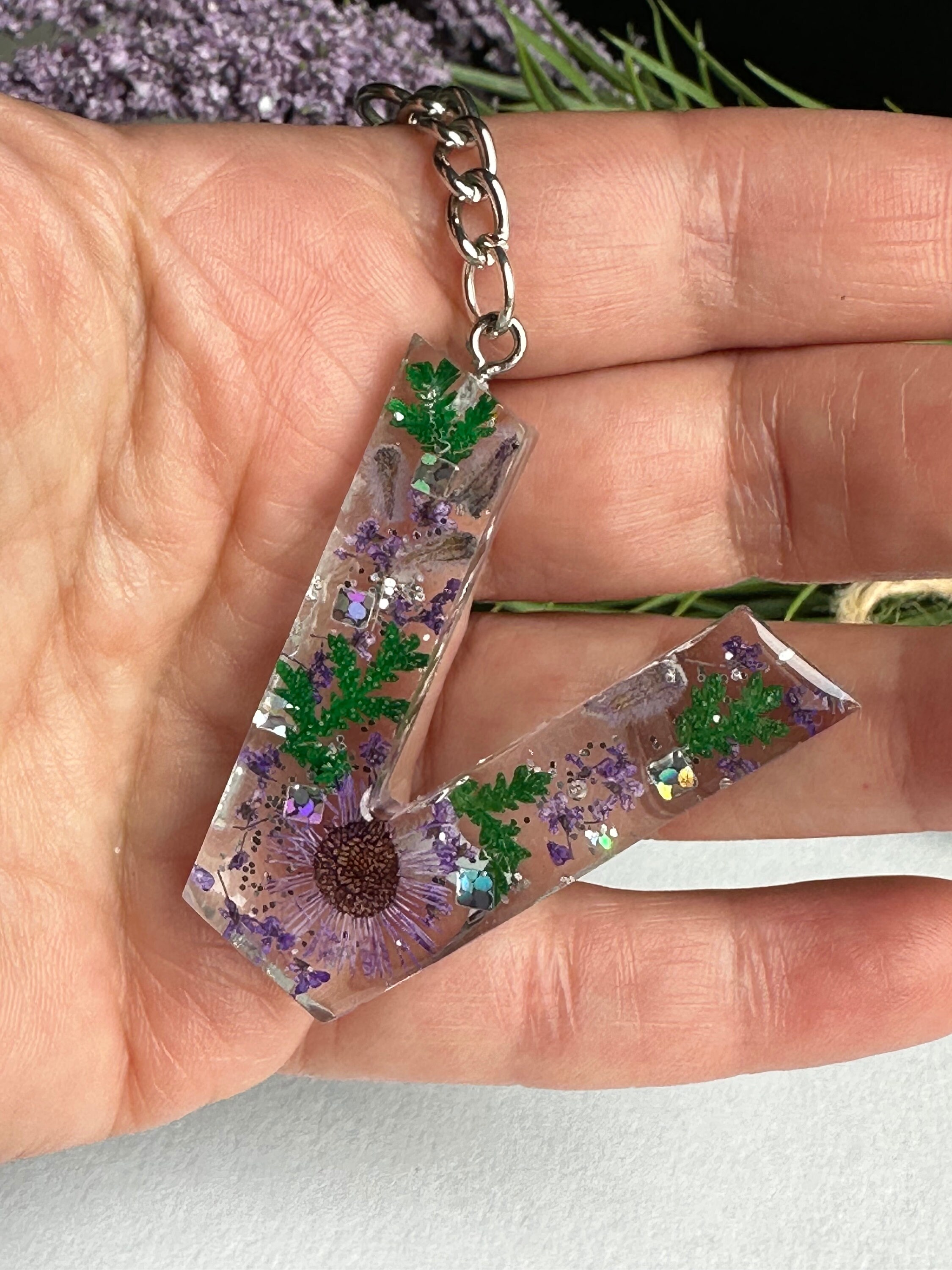 Personalized Pressed Flower Initial Keychain: Handmade Resin Letter ...