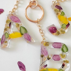 Lavender Keychain, Bridesmaid Gift, Custom Floral Initial Keychain, New ...