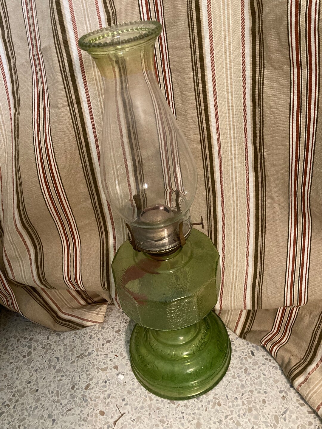 Original Vintage 18.25 Green Glass Hurricane Oil Lamp Reduced - Etsy