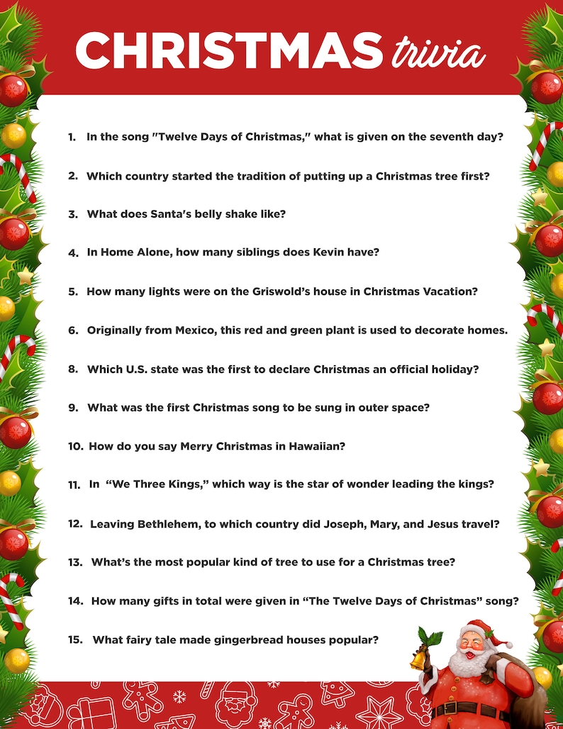 Christmas Trivia Game With Answers - Etsy