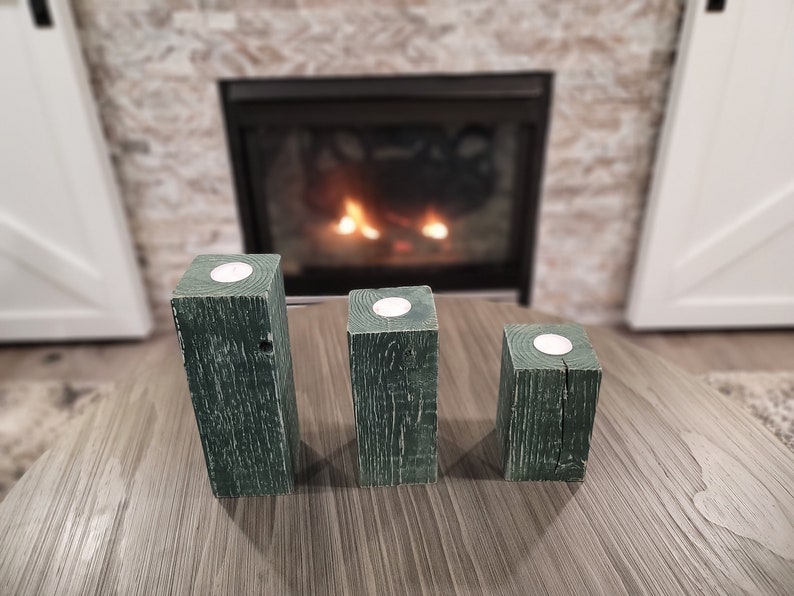 Reclaimed Wood Candle Holder Blocks | Tea Light | Centerpiece | Mantle ...