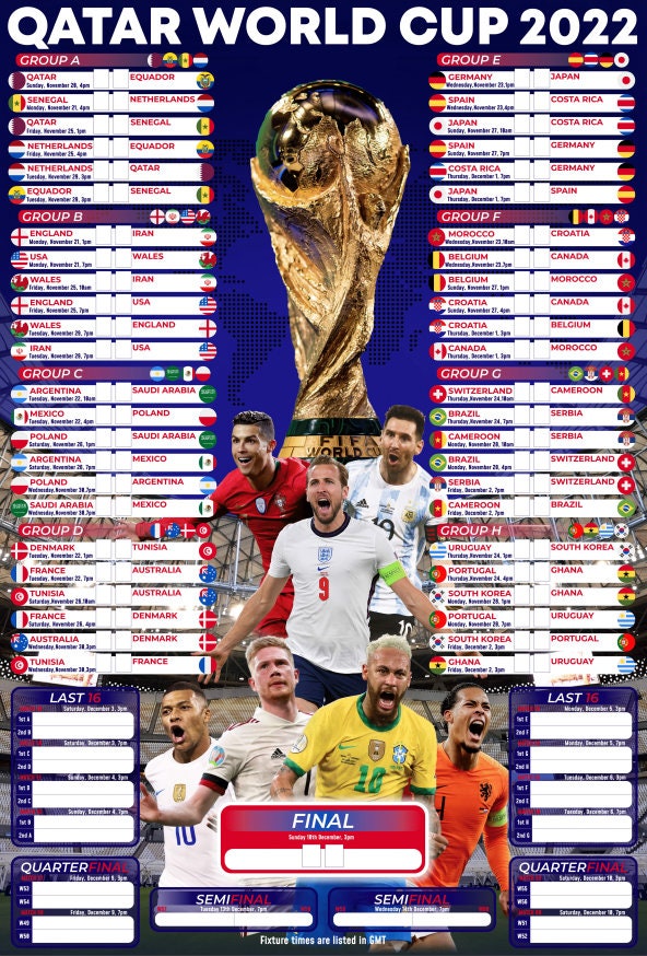 FIFA 2022 Qatar World Cup Wall Chart Fixtures, Dates, Stadiums Posters ...