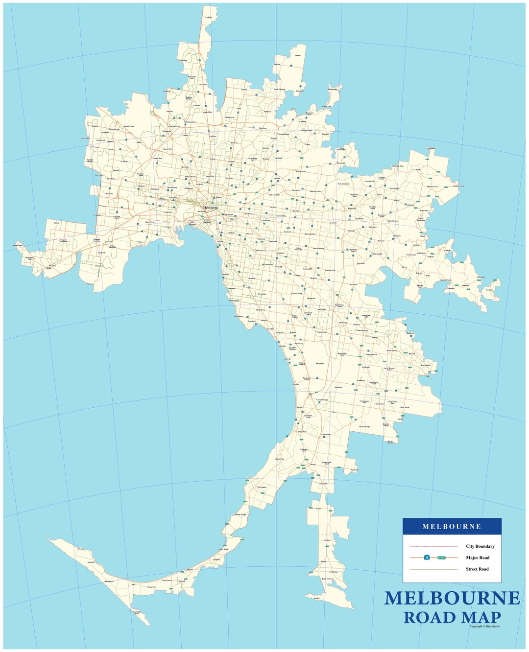 Laminated Melbourne Road Map With Details XXXL Size120 X 200 Cm Quality ...
