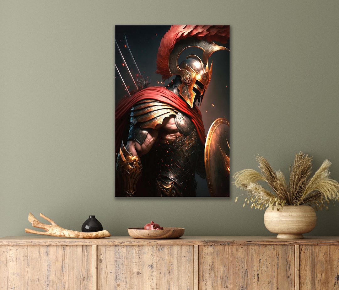 Spartan Red Caped Warrior With Sword Gleaming in the Sun 40x60cm Canvas ...