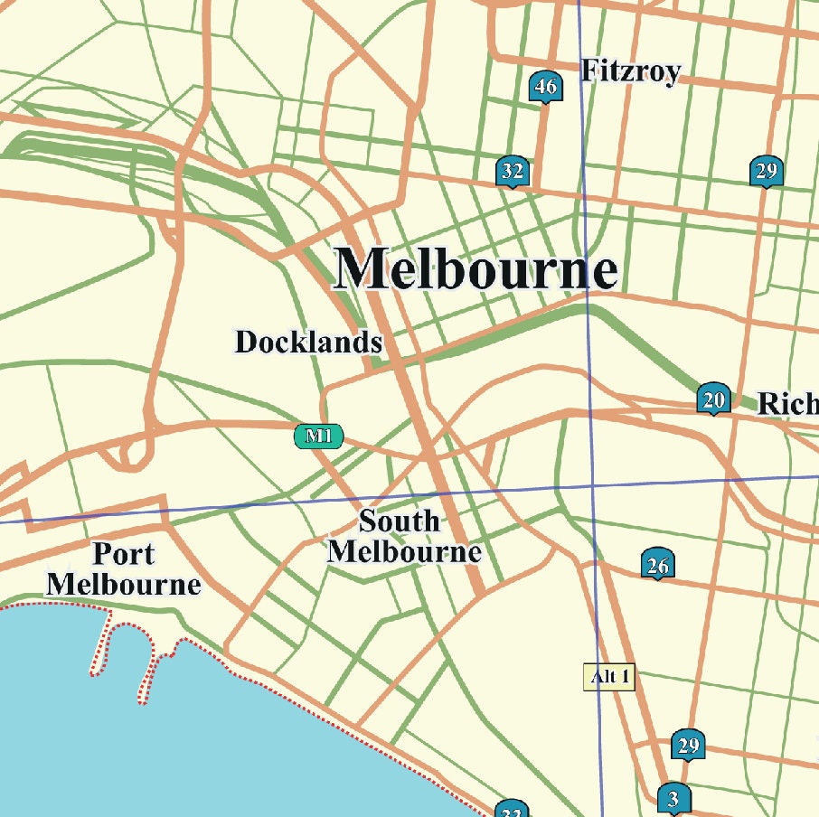 Laminated Melbourne Road Map With Details XXXL Size120 X 200 Cm Quality ...