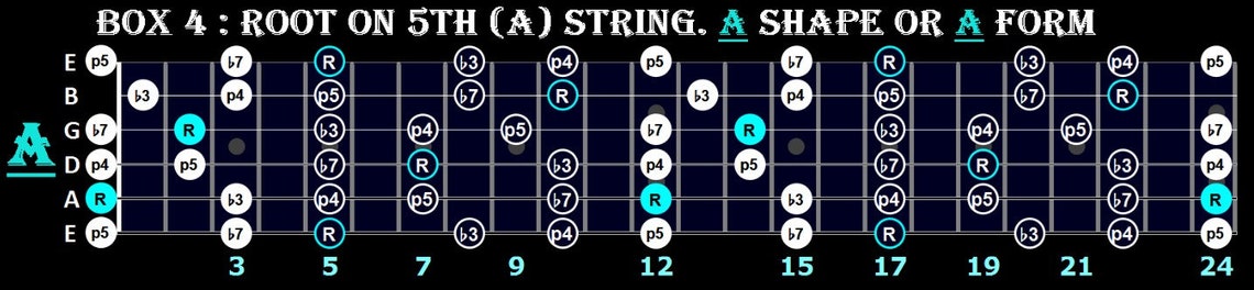 Minor Pentatonic Scale Intervals and Positions - Five Boxes, Shapes ...