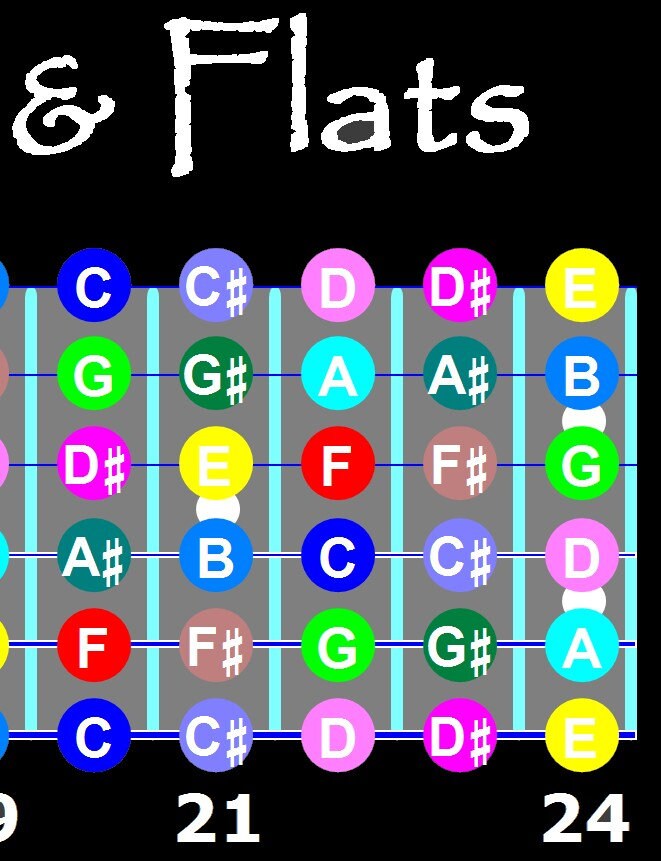 Notes on 24 Fret Guitar Neck - Sharps & Flats - Etsy