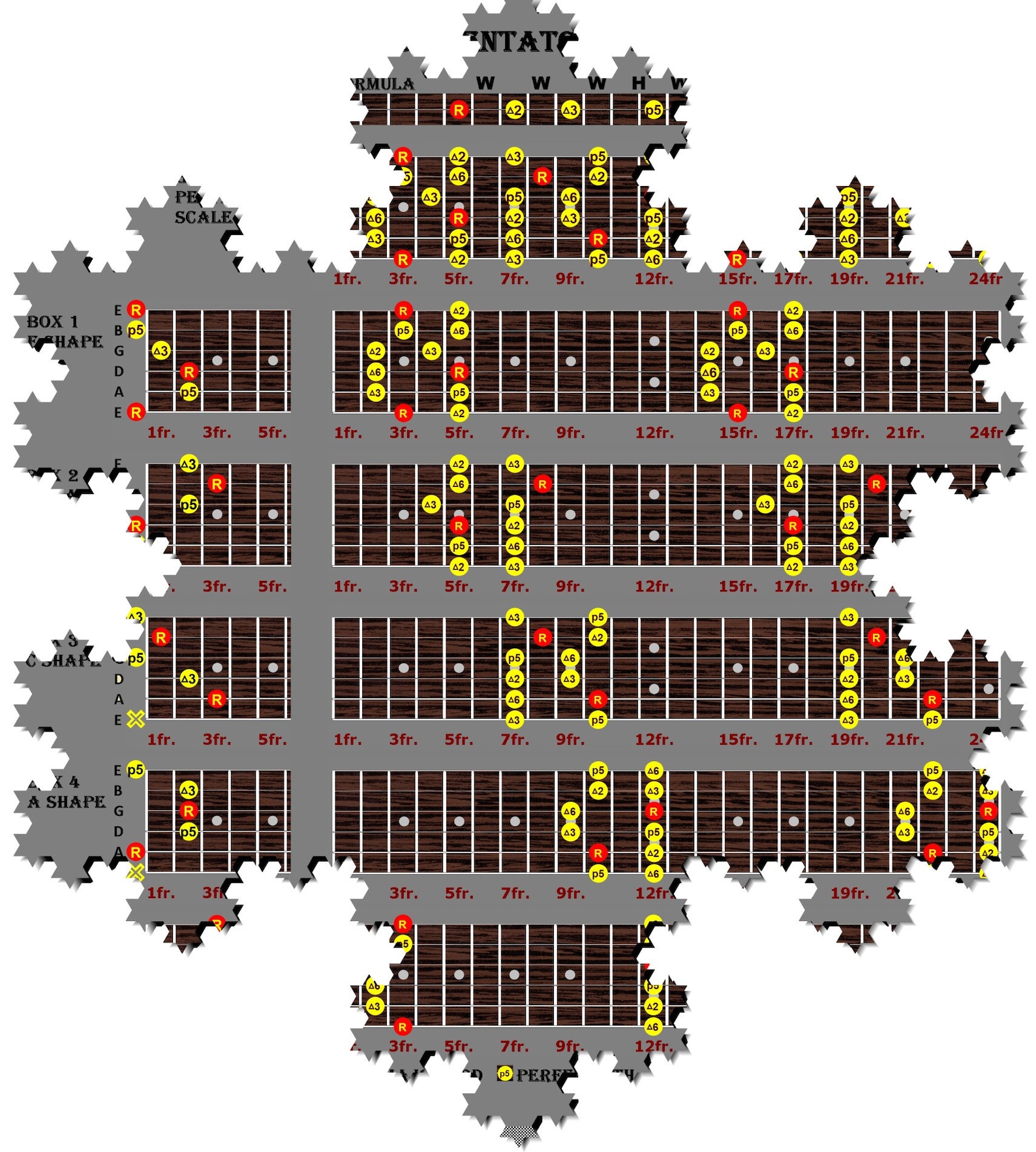 Major Pentatonic Scale - Guitar CAGED Shapes - Etsy