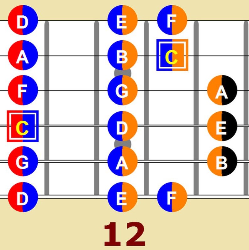 Major Scale CAGED Patterns Color Coded Chart - Etsy