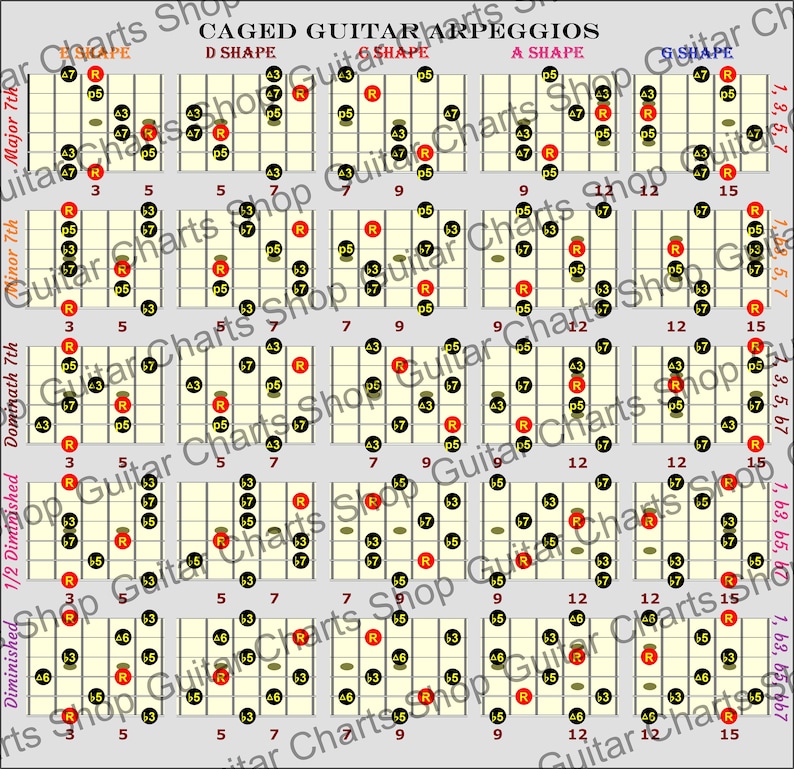 Guitar Arpeggios - CAGED Shapes or Forms - Etsy