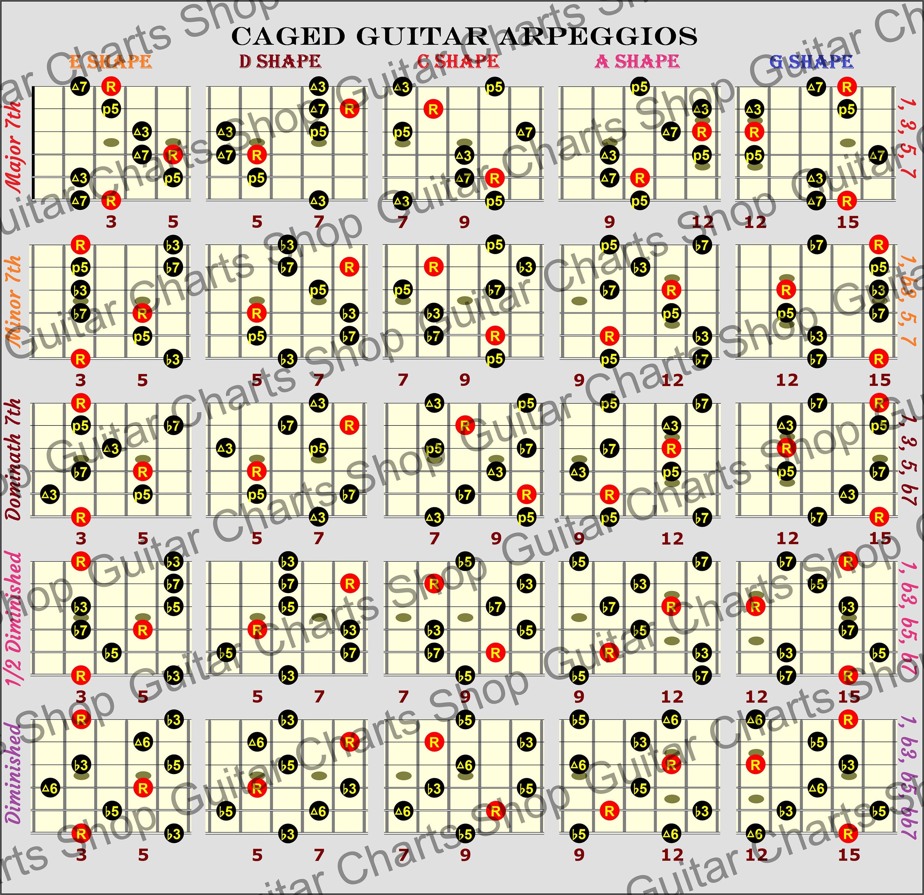 Guitar Arpeggios - CAGED Shapes or Forms - Etsy