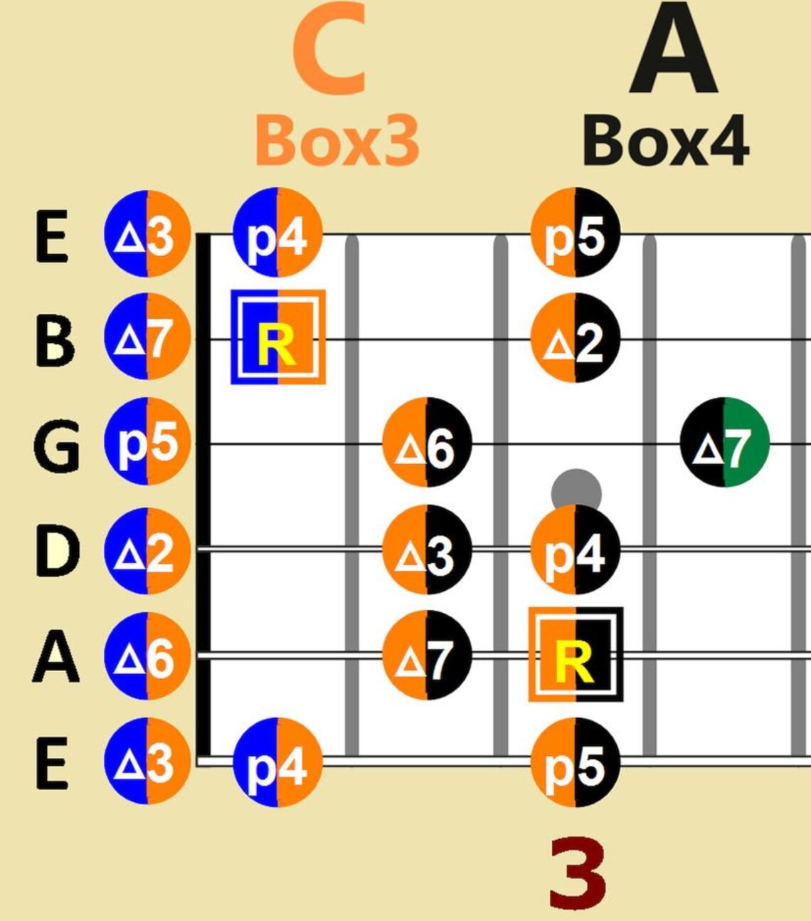 Major Scale CAGED Patterns Color Coded Chart - Etsy