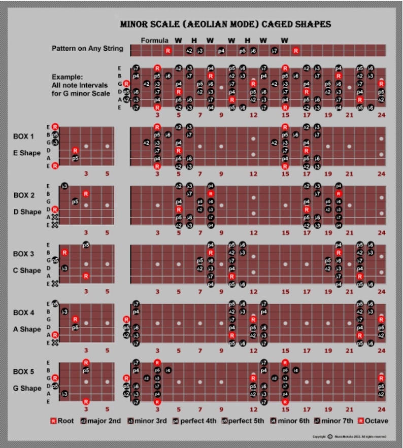 Guitar Minor Scale - CAGED Shapes - Etsy