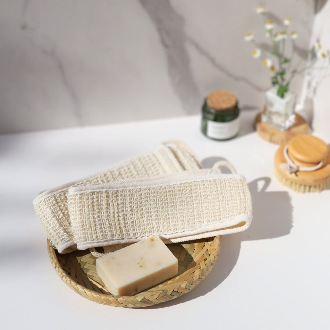 Exfoliating Back Strap Plant Fiber Two-side Body Brush Compostable Back ...