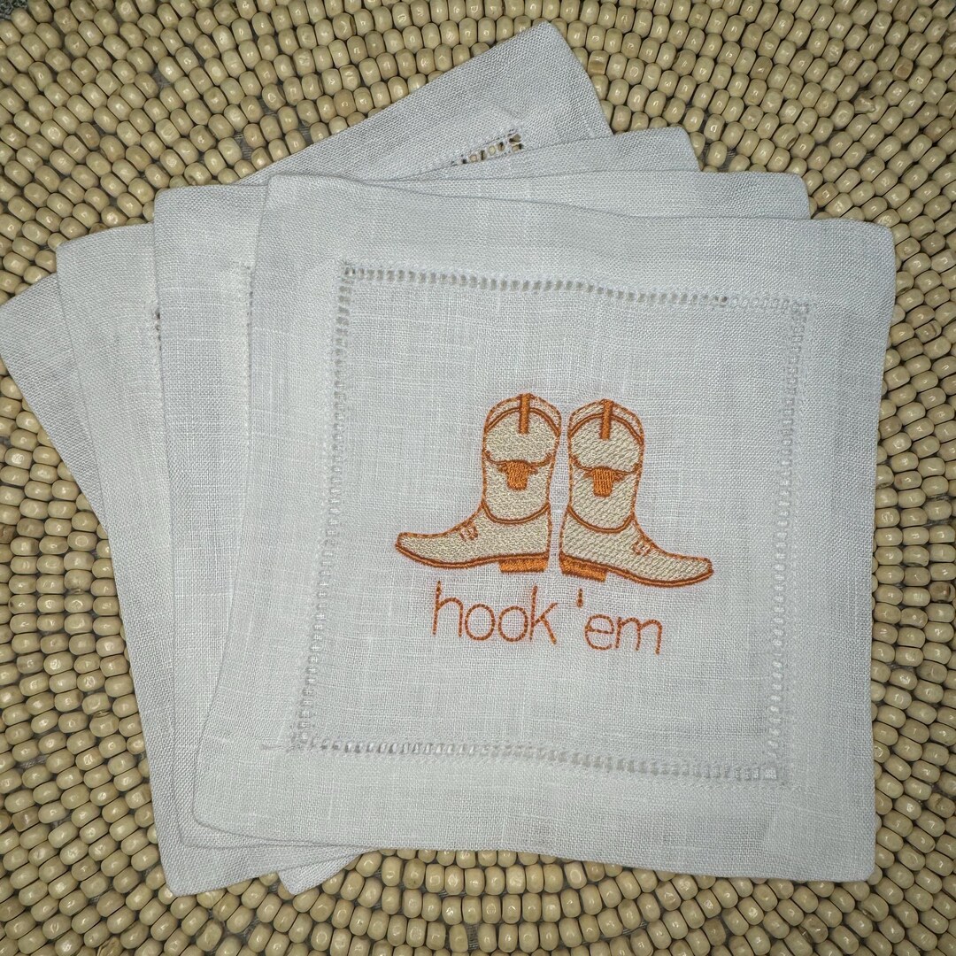 University of Texas Longhorn Cowboy Boots Linen Cocktail Napkin - Etsy