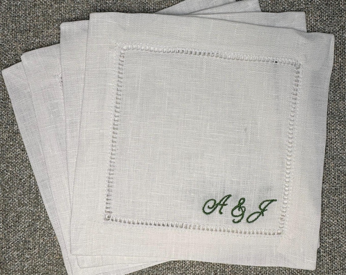 Personalized Initial Embroidered Linen Cocktail Napkins - Etsy