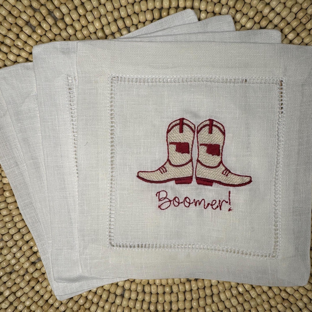 University of Oklahoma Cowboy Boots Linen Cocktail Napkin - Etsy