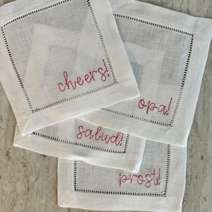 Cheers! Embroidered Linen Cocktail Napkins - Etsy