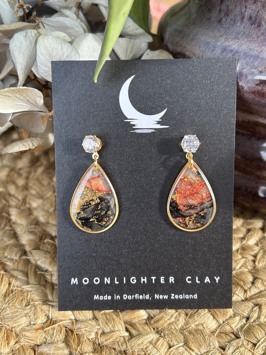 COSMO Polymer Clay Design Inlay Into a Stainless Steel Teardrop Hanging ...