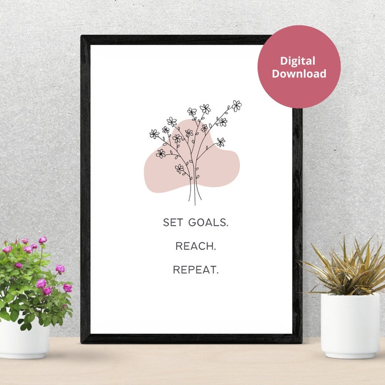 Set Goals. Reach. Repeat. Positive Affirmation Office Wall Art for # ...