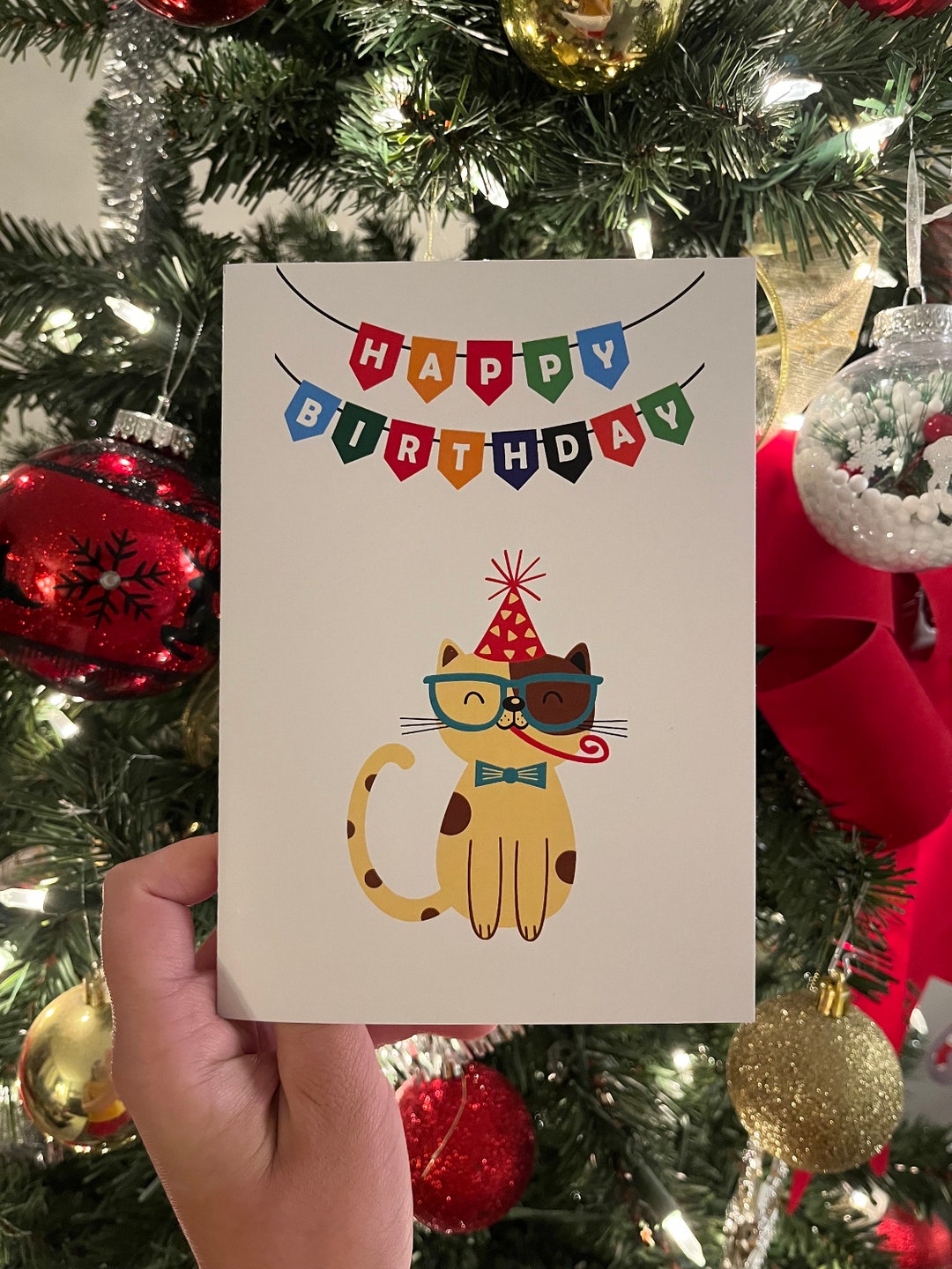 Happy Birthday Cat Greeting Card Birthday Greetings Free Etsy