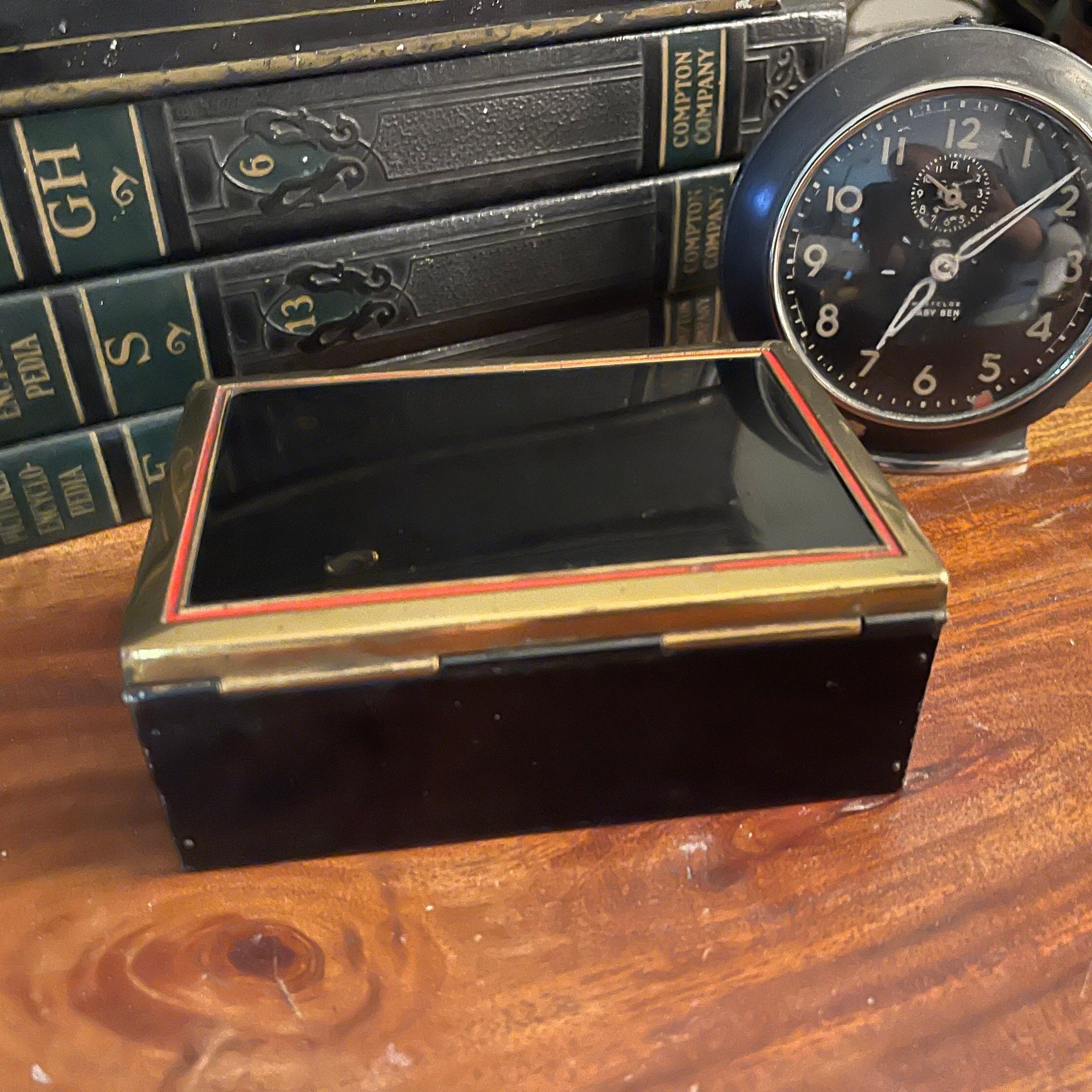 Vintage Cigarette Box With Wood Lining Black Red Gold - Etsy