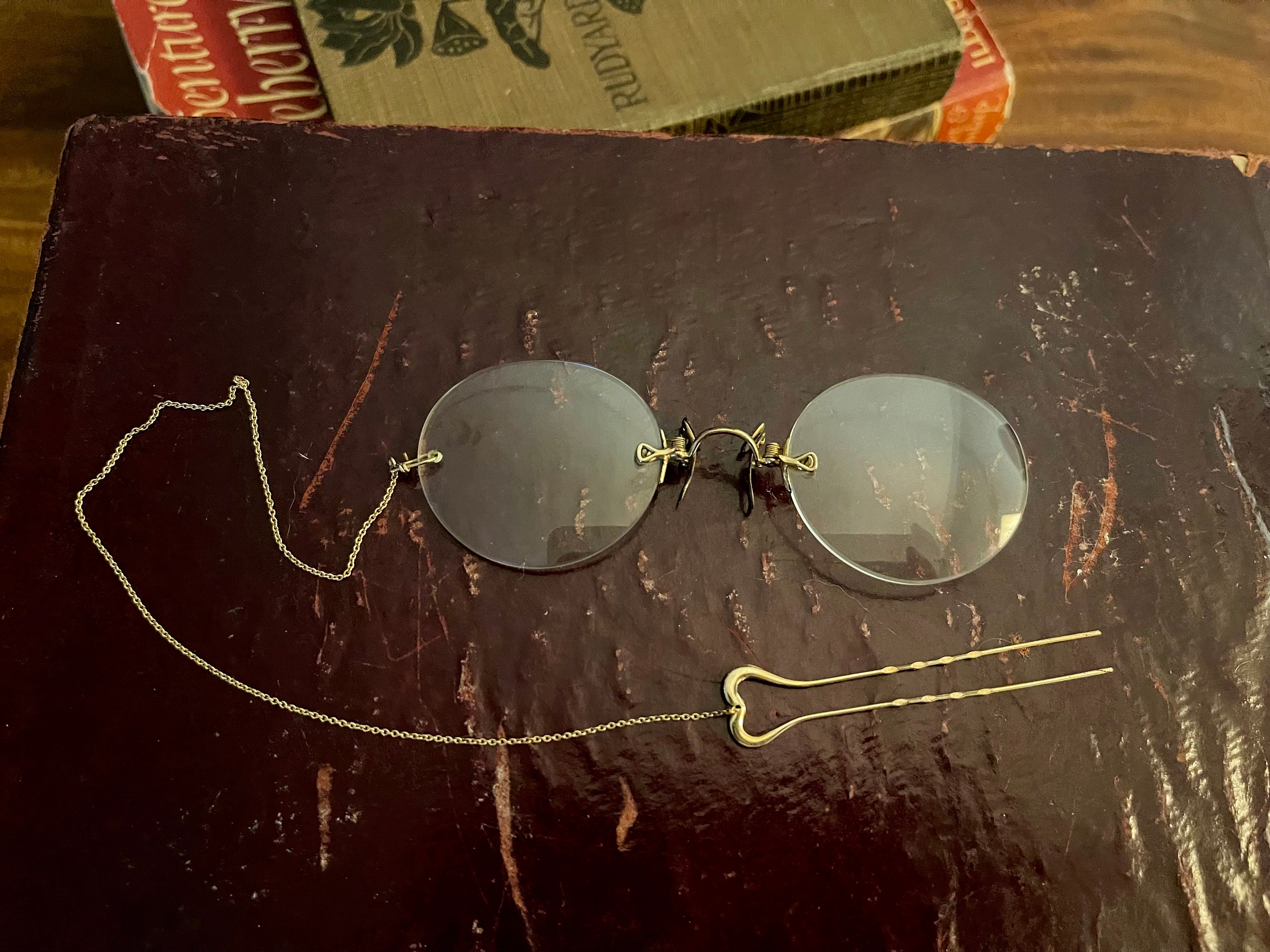 RARE Antique Gold Filled Spectacles With Gold Chain and Hair Clip ...