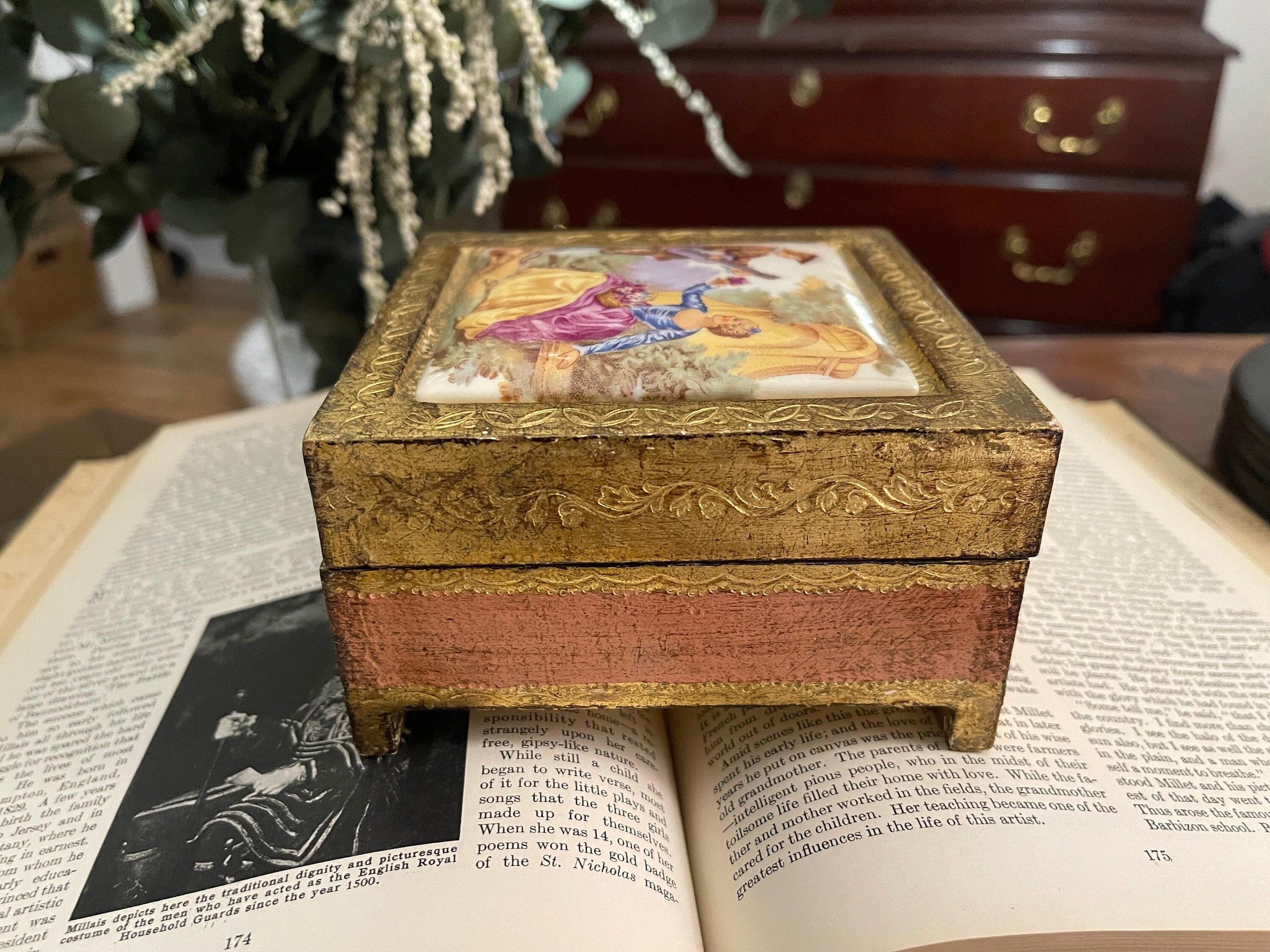 Italian Florentine Wood Jewelry Box With Plush Lining - Etsy
