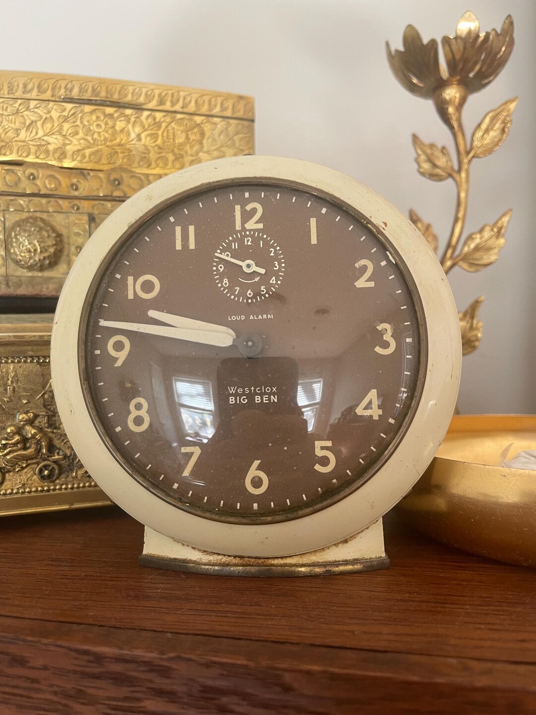 Westclox Big Ben Style 6 Cream & Gold Wind up Alarm Clock Utilitarian ...