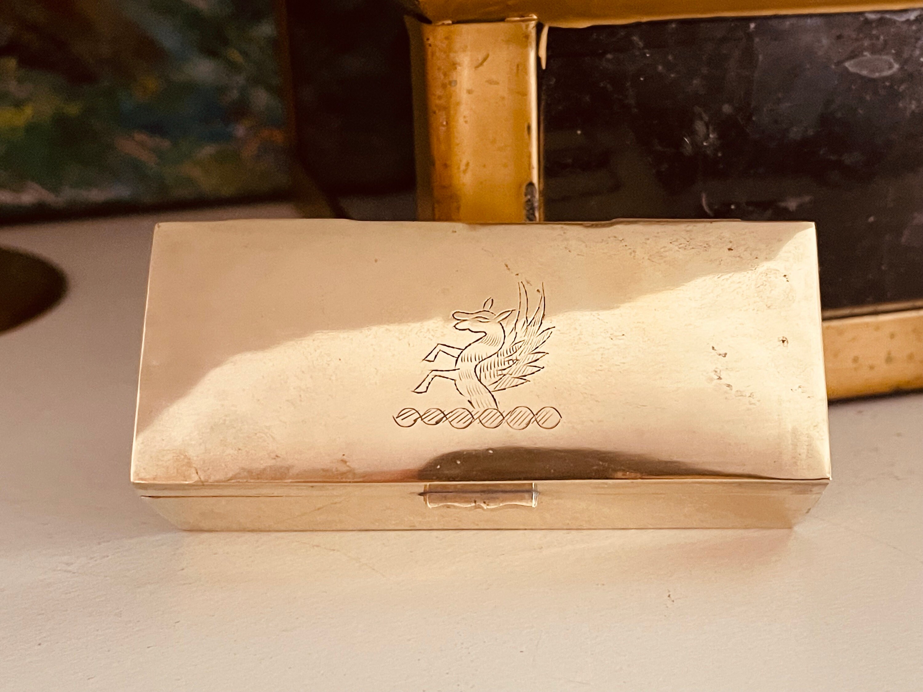 Unique Vintage Solid Brass Stamp Box Signed - Etsy