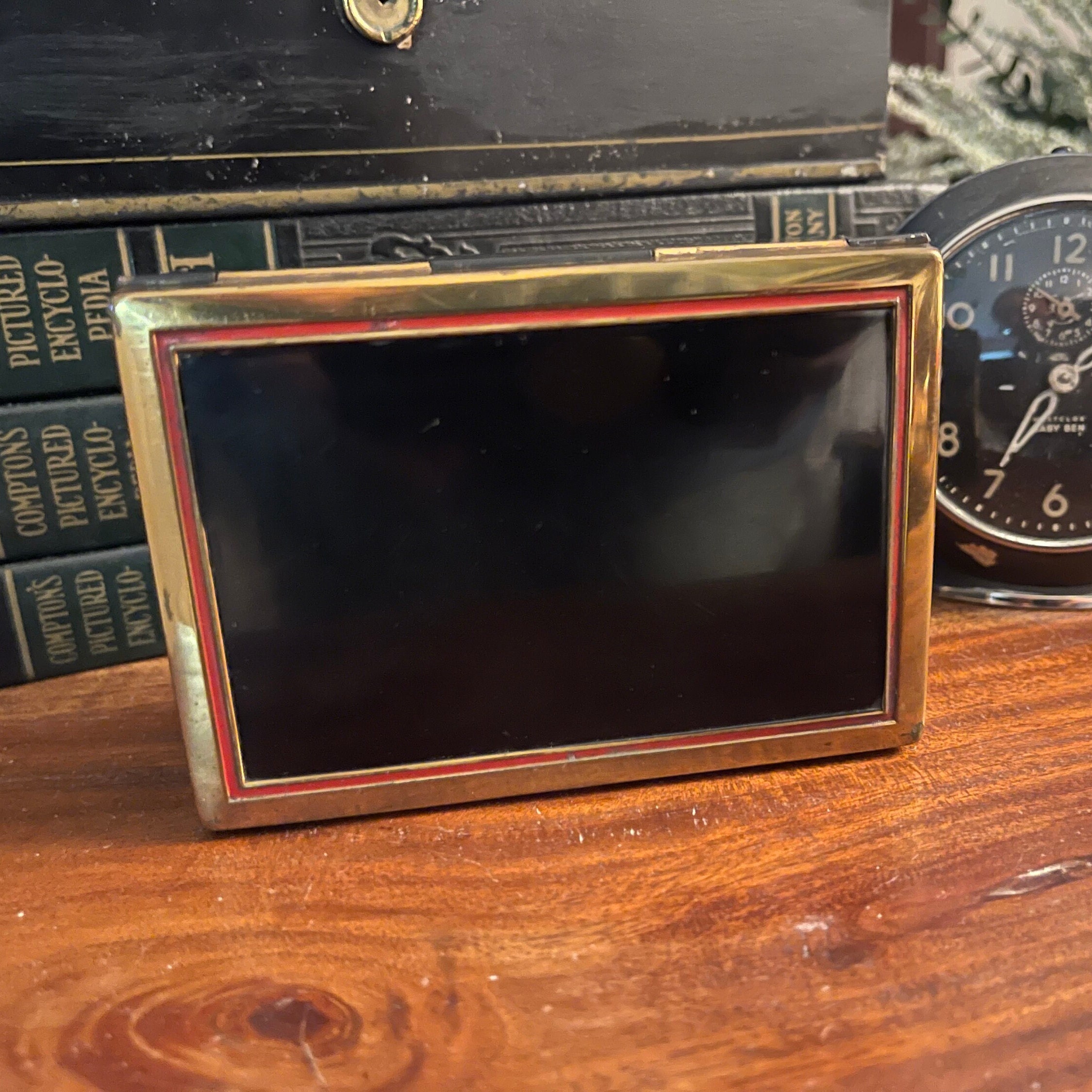 Vintage Cigarette Box With Wood Lining Black Red Gold - Etsy