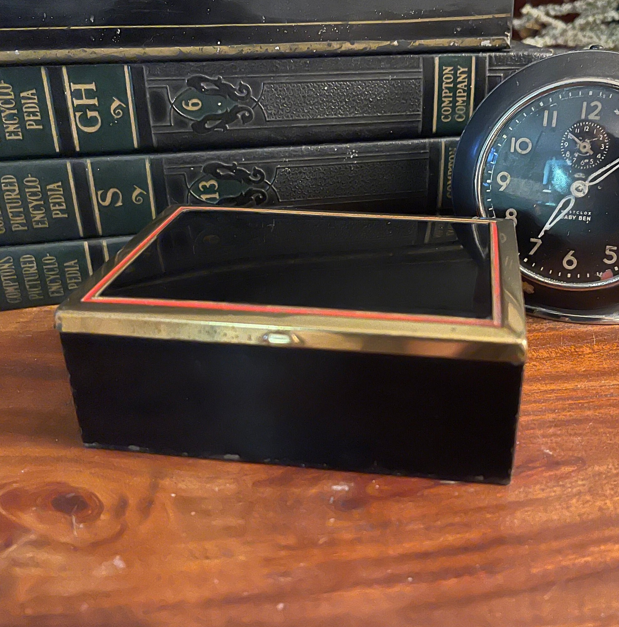 Vintage Cigarette Box With Wood Lining Black Red Gold - Etsy