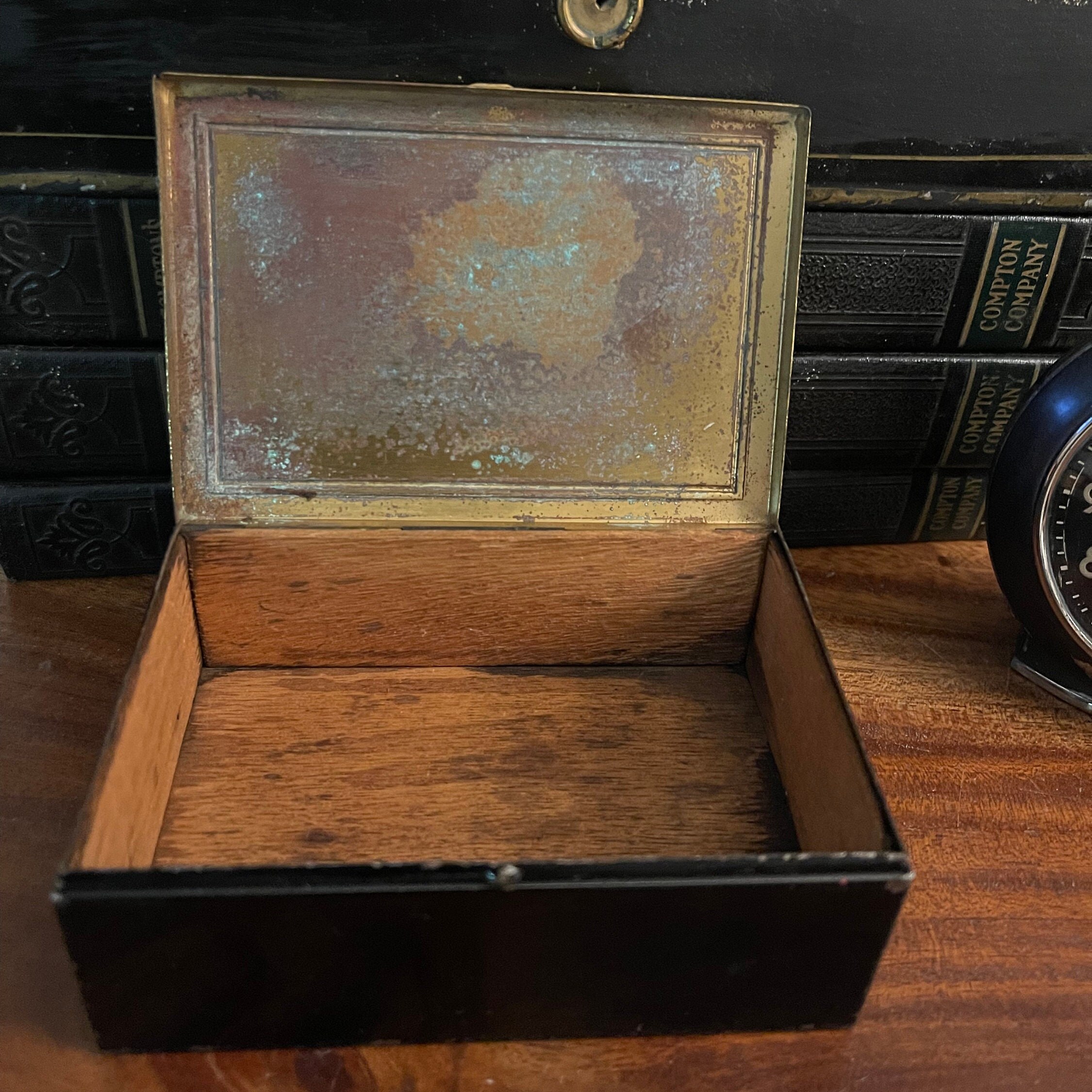 Vintage Cigarette Box With Wood Lining Black Red Gold - Etsy