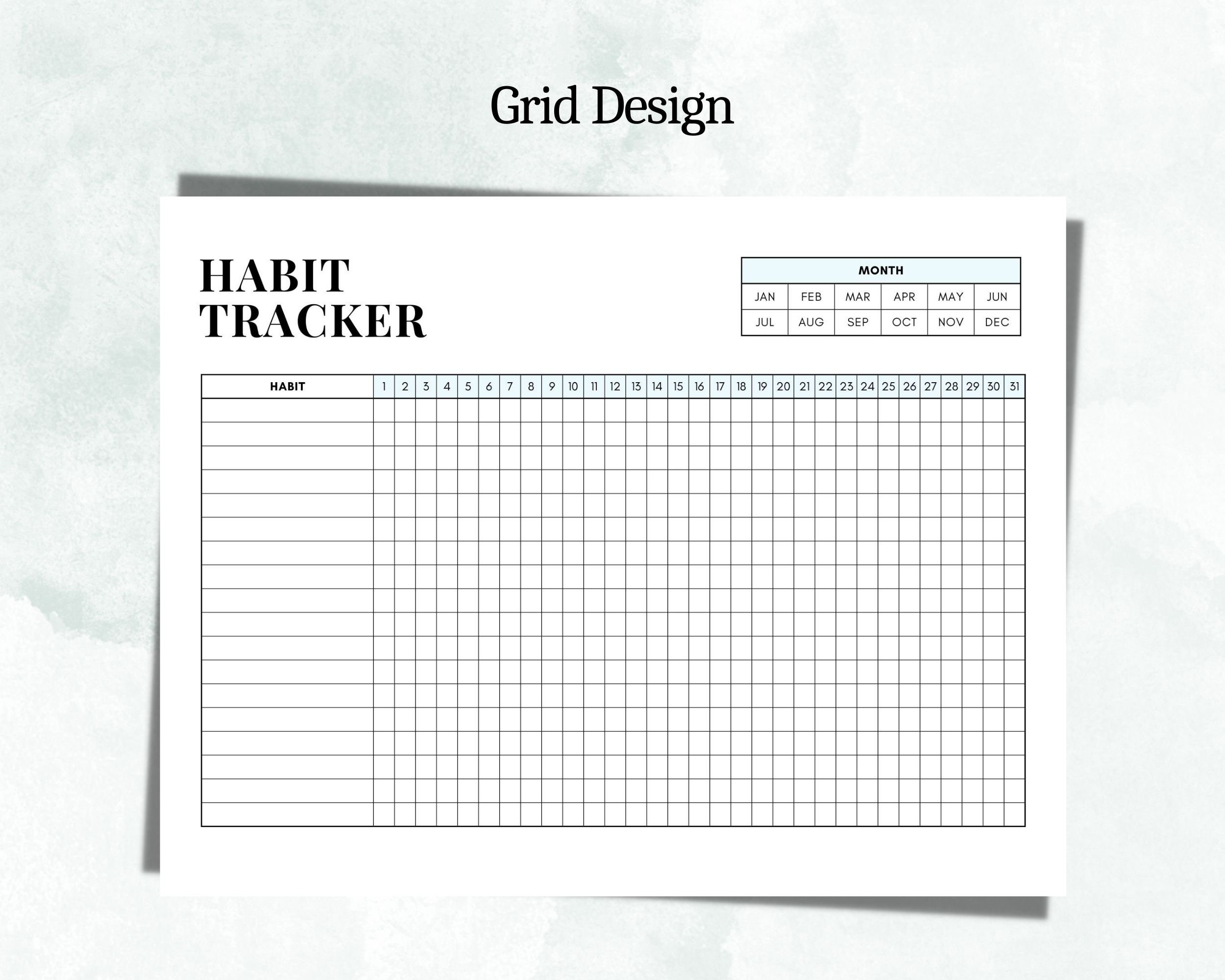 Monthly Habit Tracker, Printable Templates, Compatible With Goodnotes ...