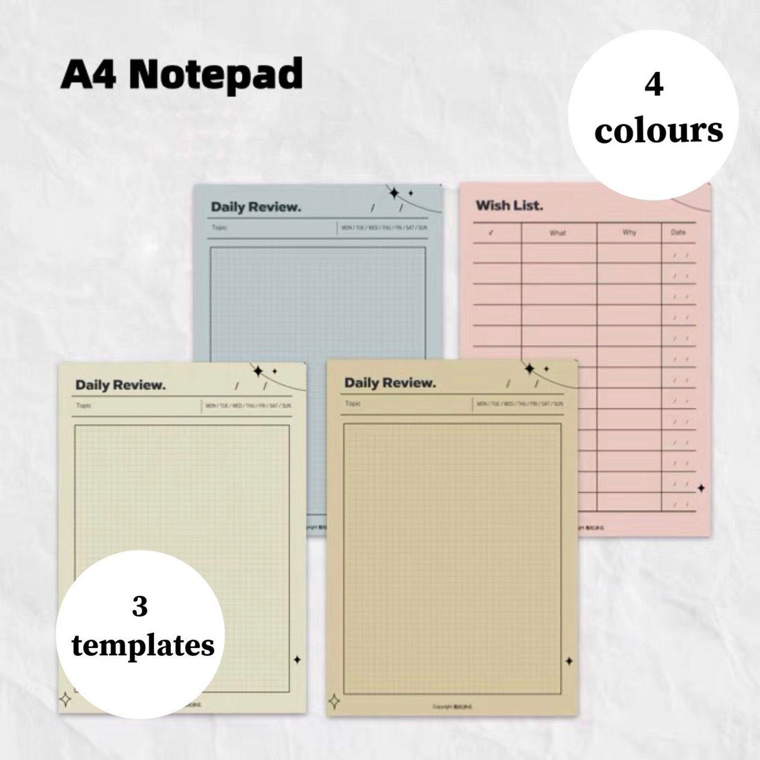 A4 Notepad Templates in 4 Colours - Etsy