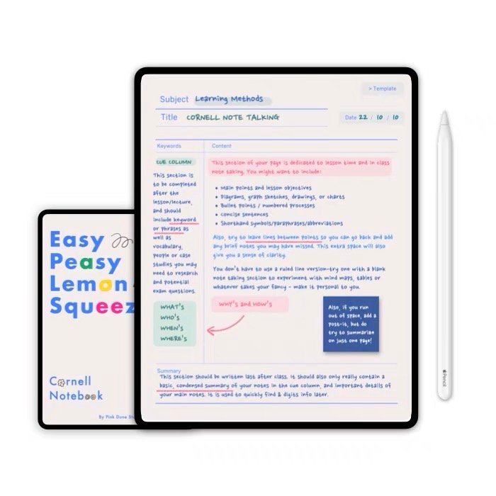 Cornell Notes Template printable - Etsy