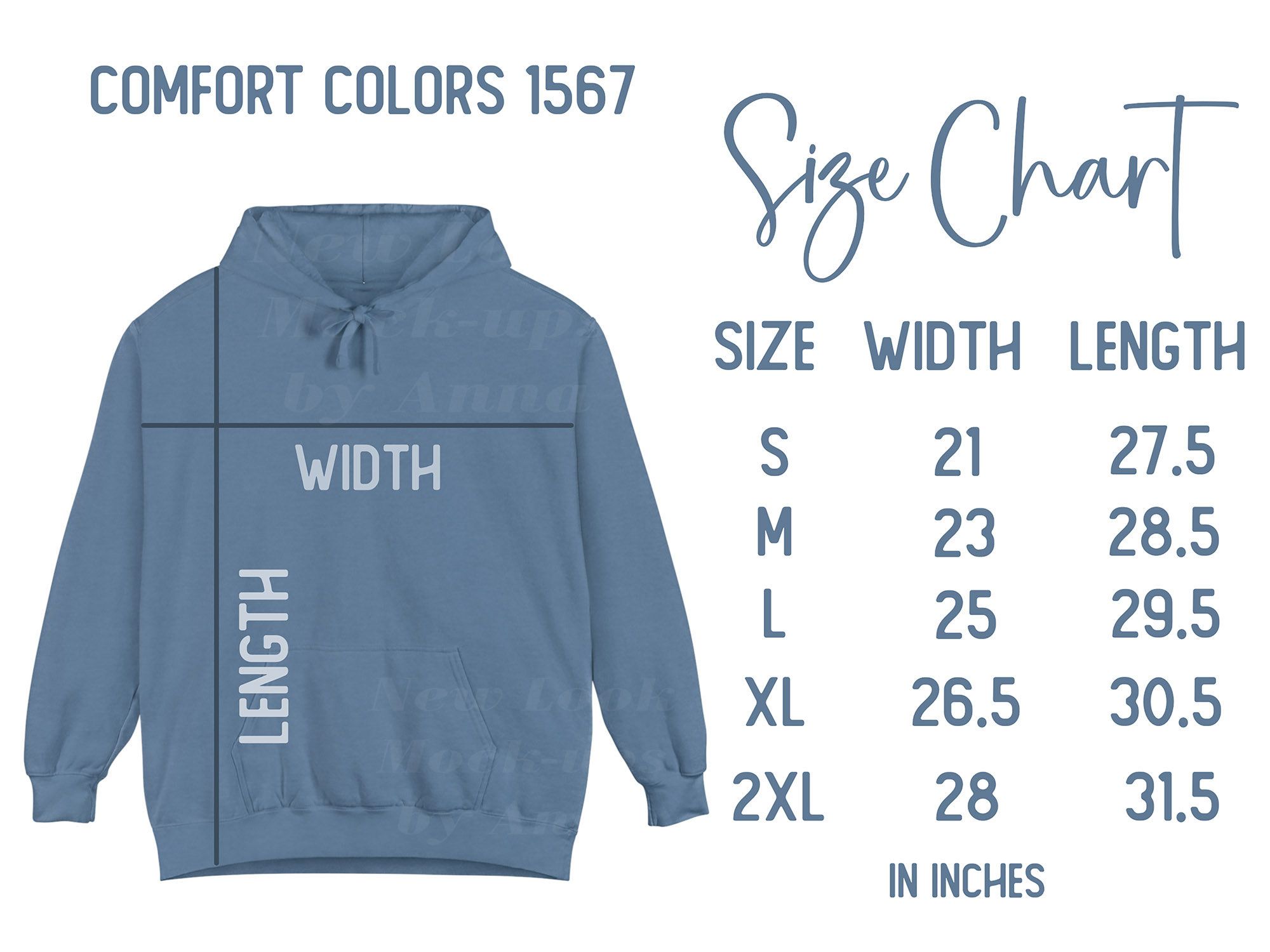 Comfort Colors Hoodie Size Chart| Size Chart C1567| Size Chart for ...