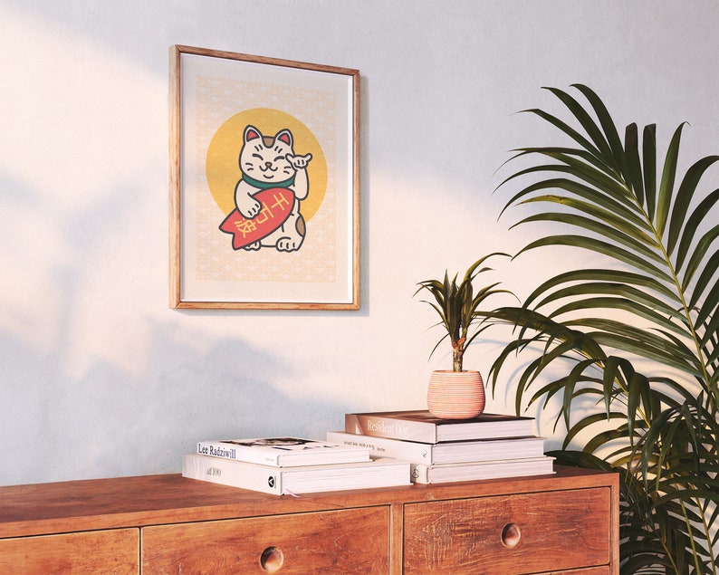 Maneki Neko Print, Good Luck Print, Cute Cat Illustration, Japanese Cat ...