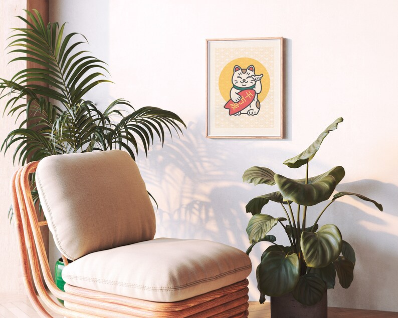 Maneki Neko Print, Good Luck Print, Cute Cat Illustration, Japanese Cat ...