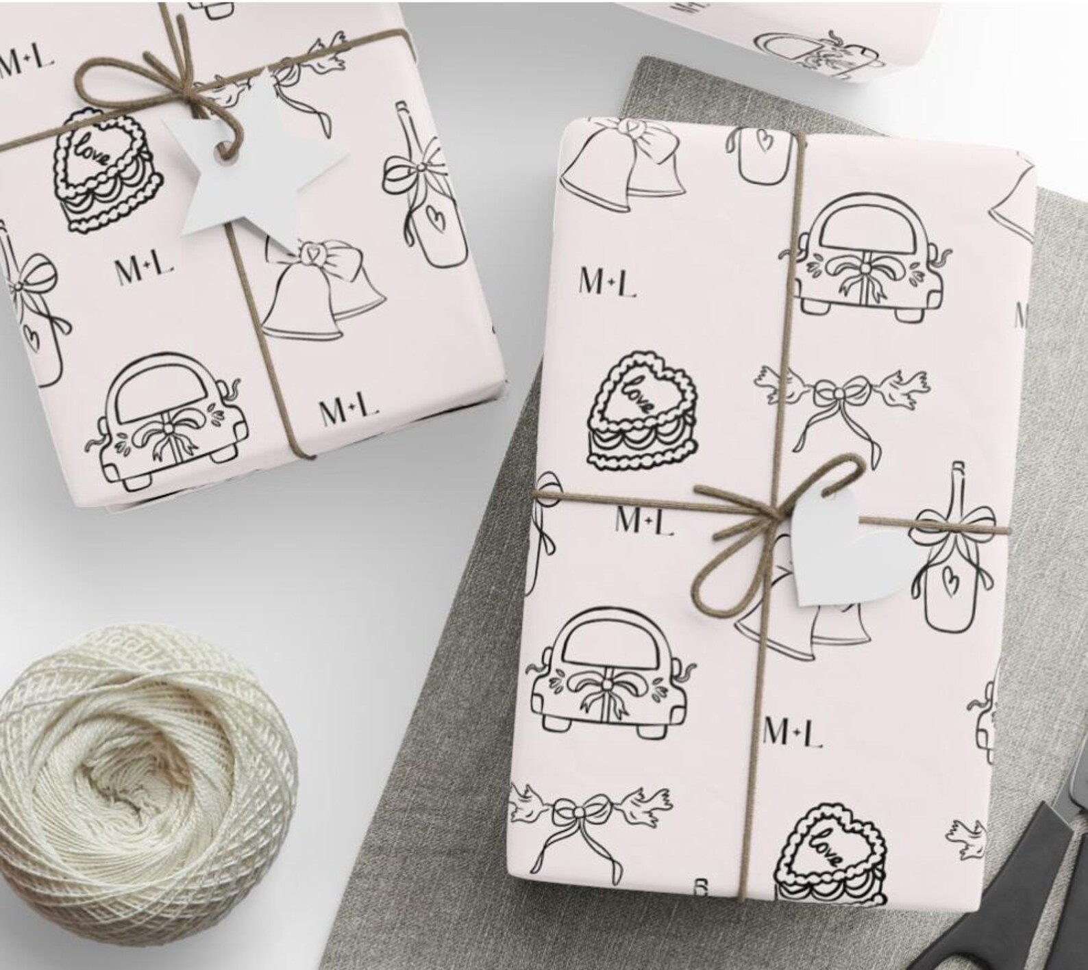 Personalized Wedding Gift Wrap Custom Engagement Wrapping Paper Doodle ...
