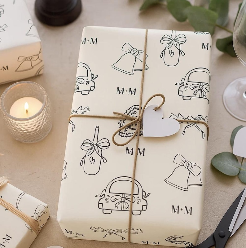 Personalized Wedding Gift Wrap Custom Engagement Wrapping Paper Doodle ...